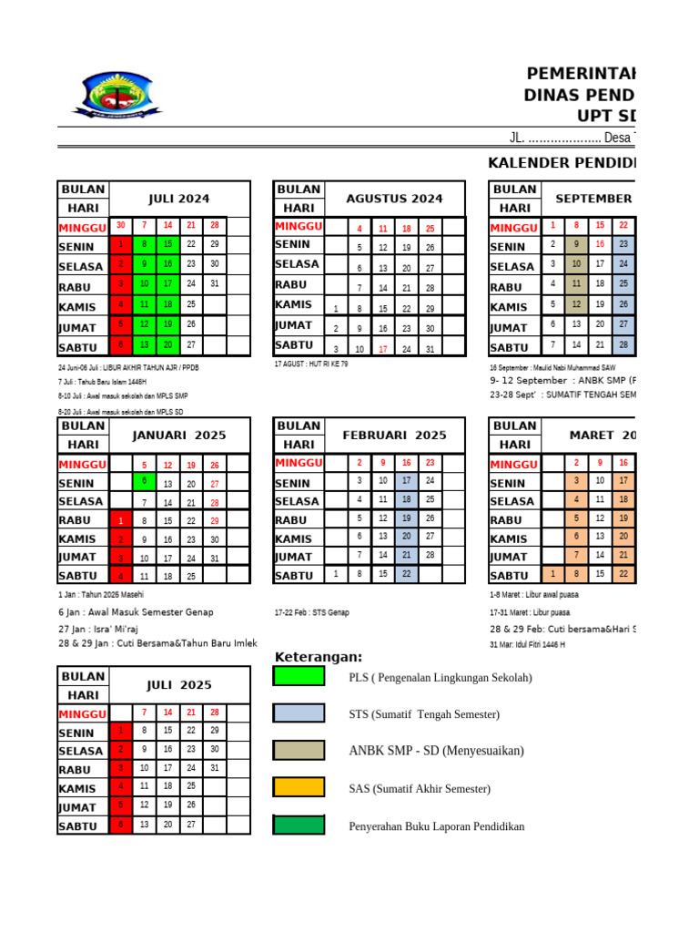 Kalender Pendidikan SD 2024-2025 LKP | PDF