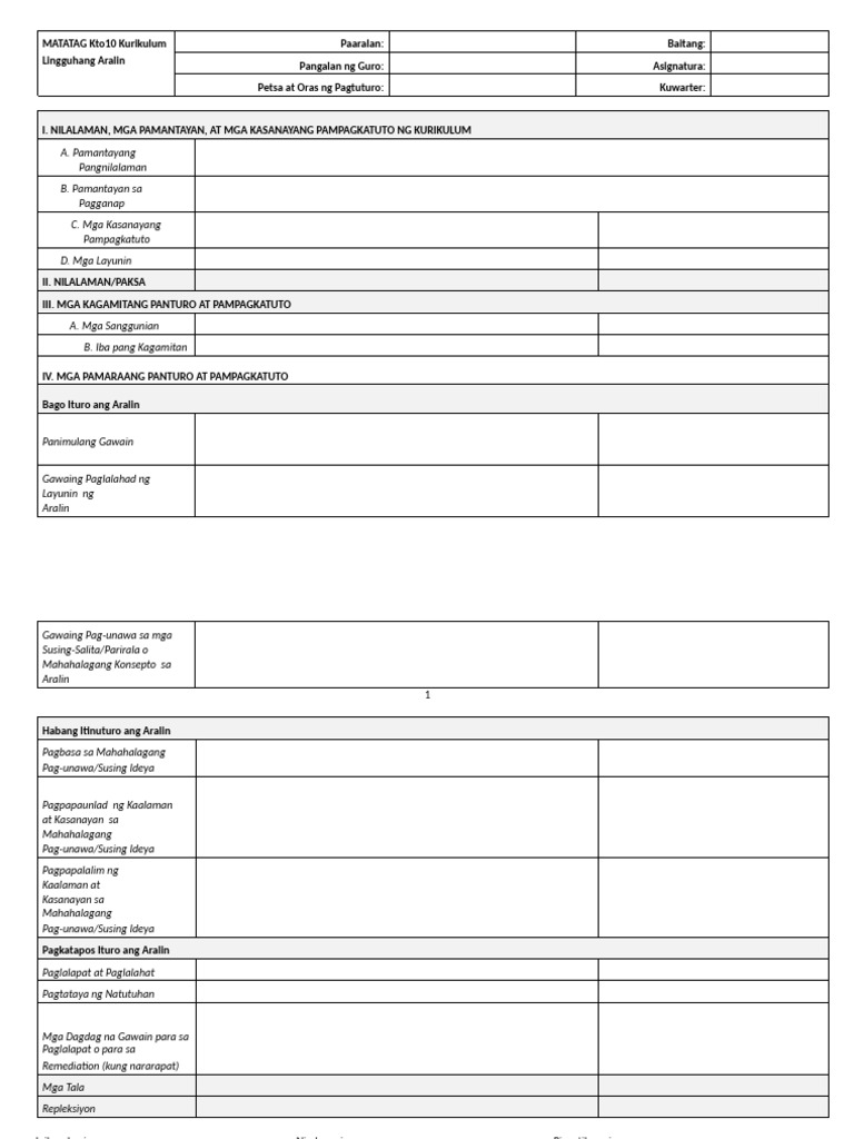 Lesson Pan Fil 102 | PDF