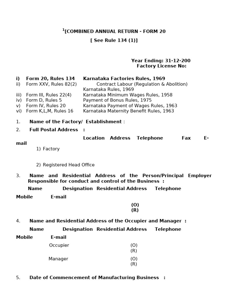 Karnataka Factory Annual Return Form | PDF | Employment | Salary