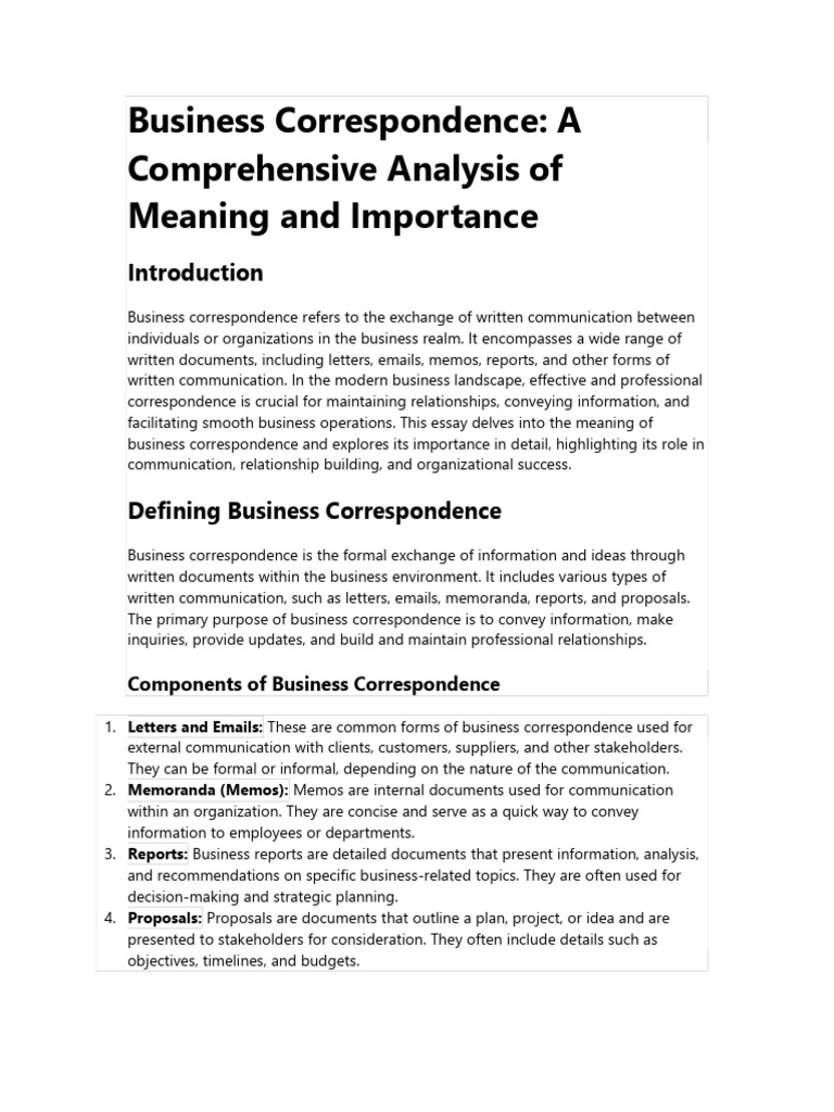 Importance of Business Correspondence | PDF | Memorandum | Communication