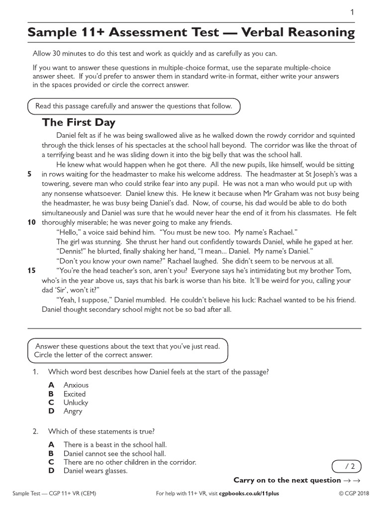 CGP 11 Plus CEM Verbal Reasoning Practice Test | PDF