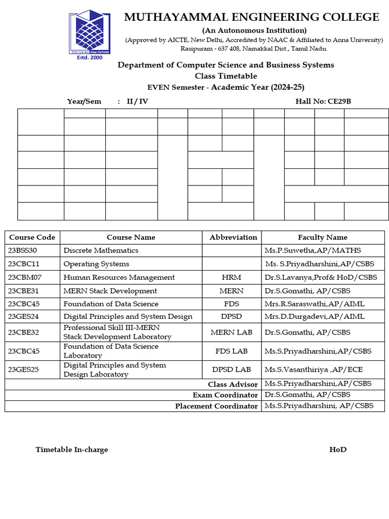 CSBS TT - EVEN - 2023-2024 Final | PDF | Computing | Science