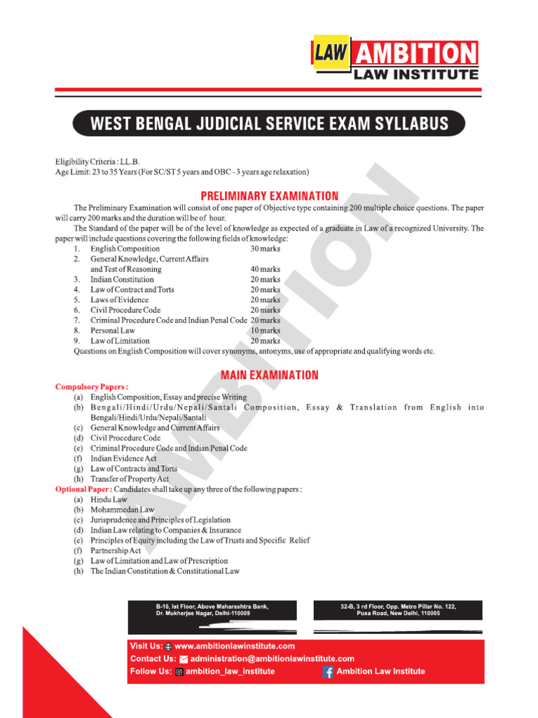 West Bengal Judicial Service Exam Syllabus | PDF
