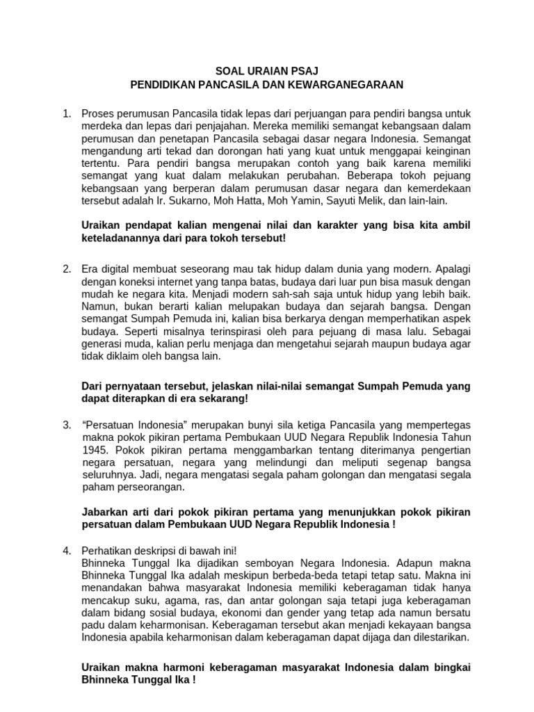 Soal Uraian PSAJ Kelas IX | PDF