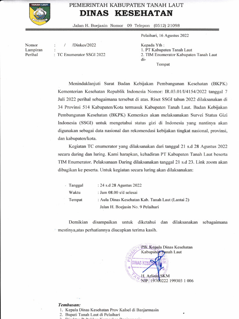 Surat Undangan Keg TC Enumerator | PDF