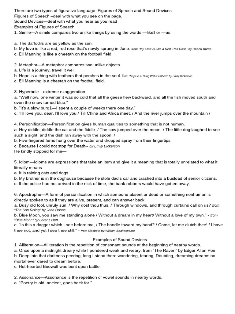 There are two types of figurative language_ Figures of Speech and Sound ...