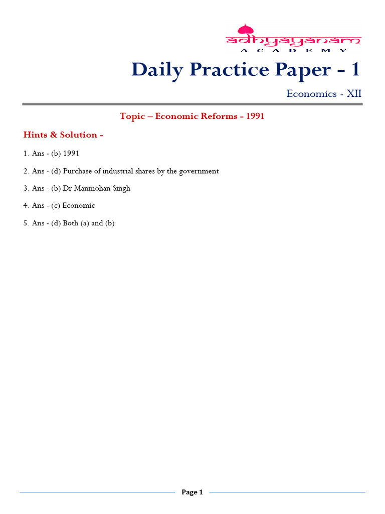 DPP - Economic Reforms - Sol. | PDF