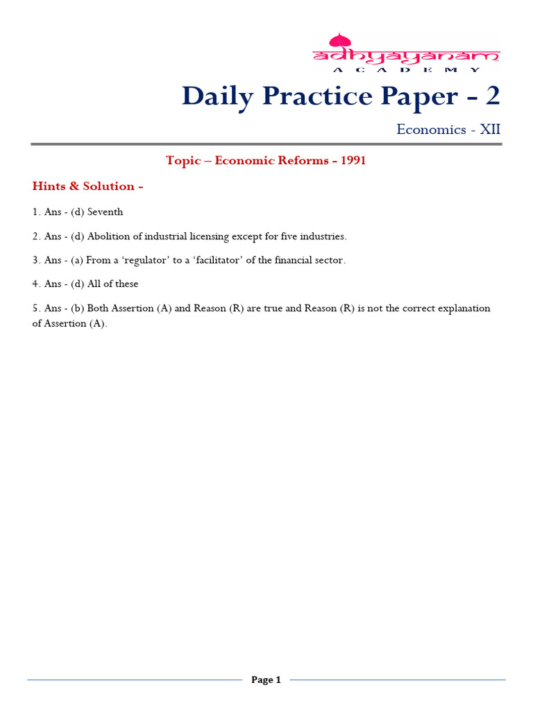 DPP - Economic Reforms - Sol. | PDF