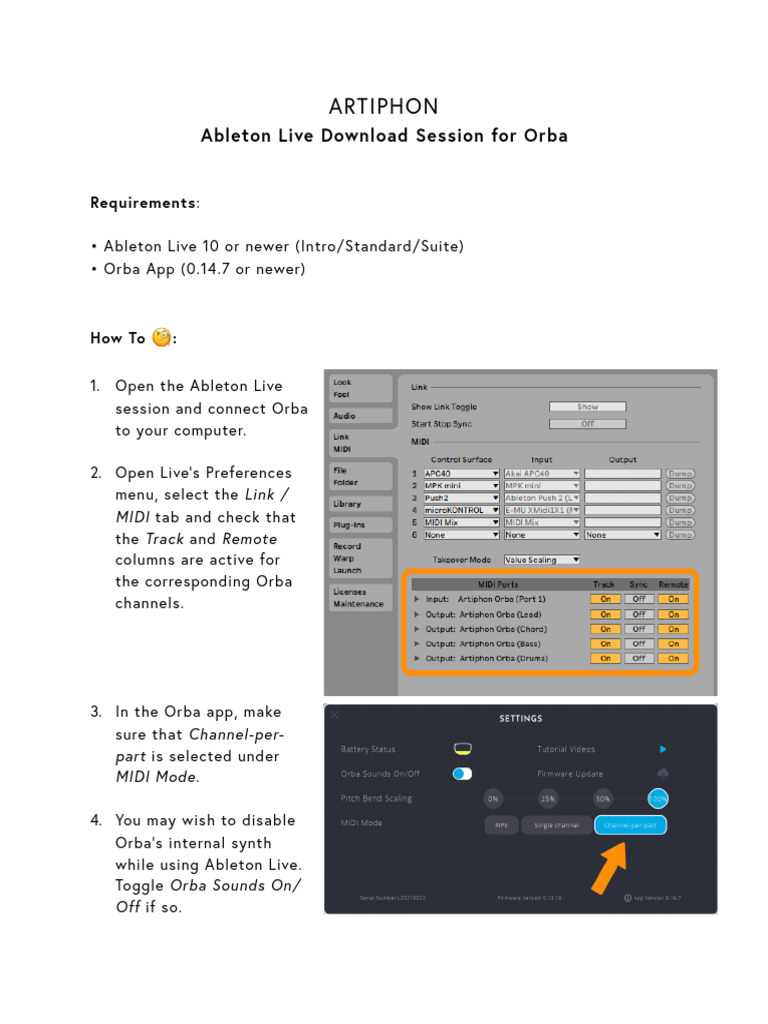 Orba Integration with Ableton Live Guide | PDF