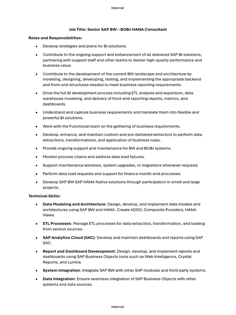 SAP BW, BOBJ, HANA - Initial Brief | PDF | Information Science | Business