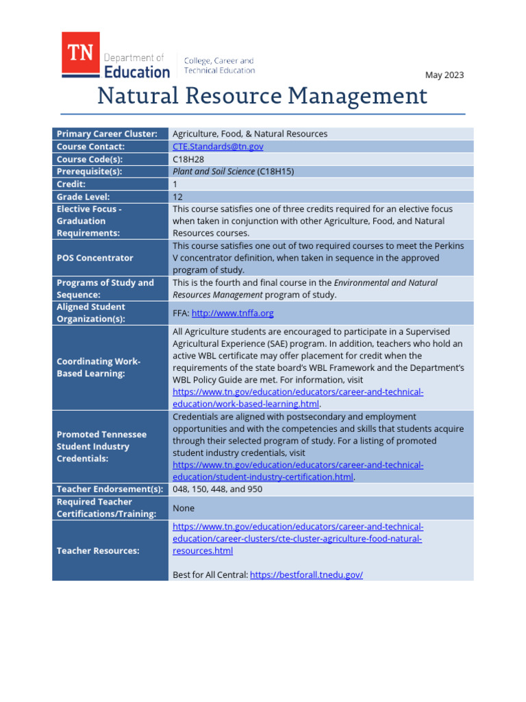 Cte STD Natural Resource Management | PDF | Forestry | Resource Depletion