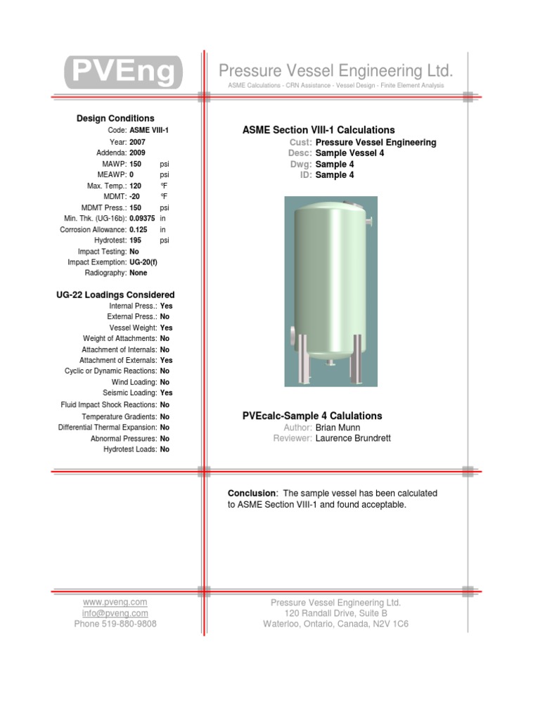 ASME VIII-1 Calculations for Sample Pressure Vessel | PDF