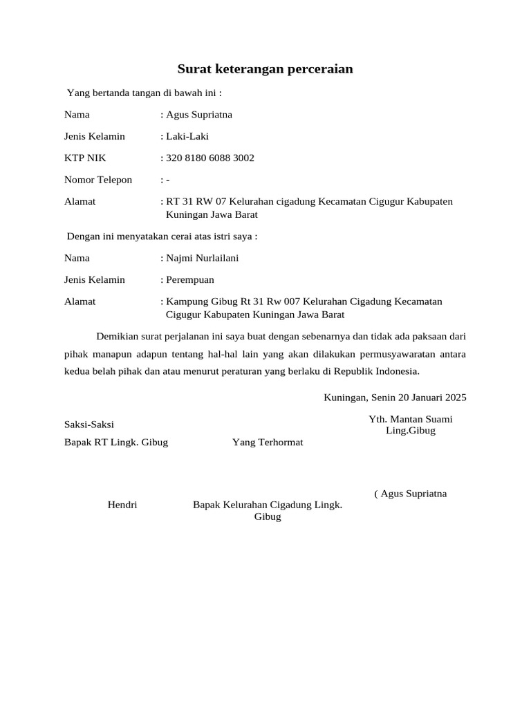 Surat Keterangan Perceraian | PDF