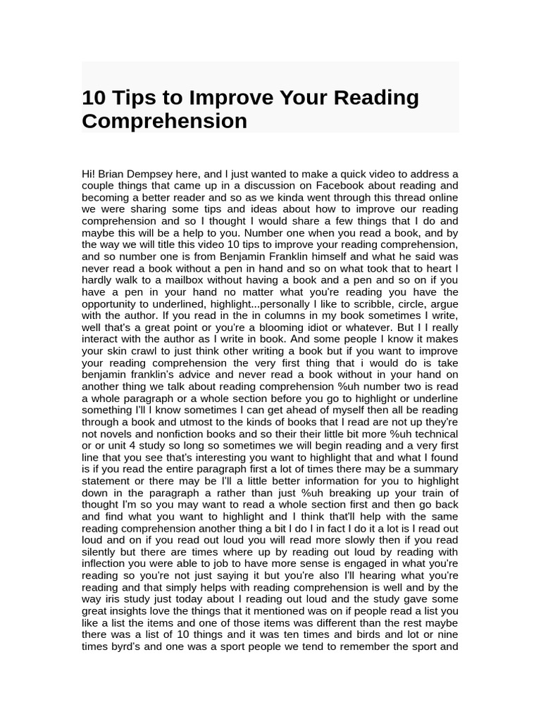 10 Tips for Better Reading Comprehension | PDF | Reading Comprehension ...