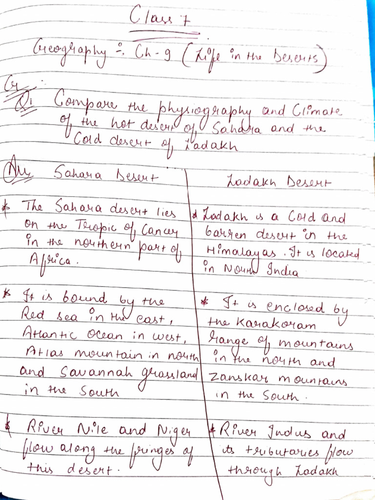 Class 7 Geography CH 9 (Life in Deserts) Exercise G Q1. | PDF