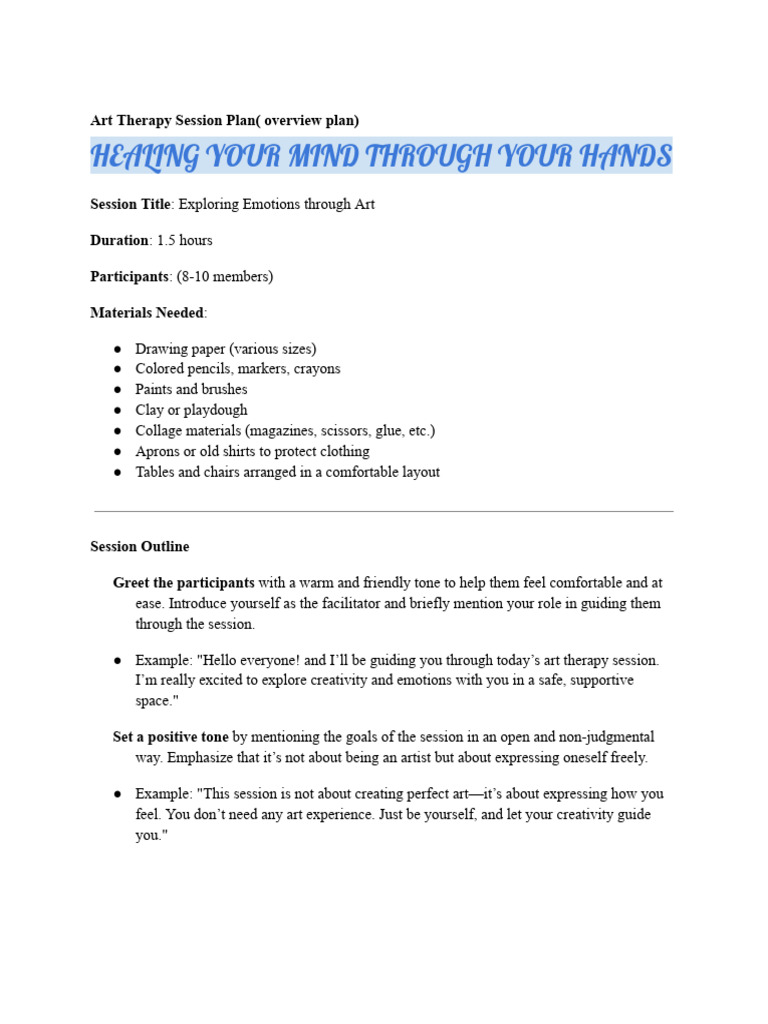 Art Therapy Session Plan | PDF | Art Therapy | Emotions