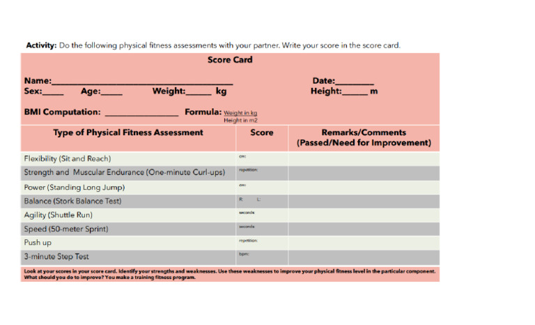 Physical Fitness Test Form | PDF