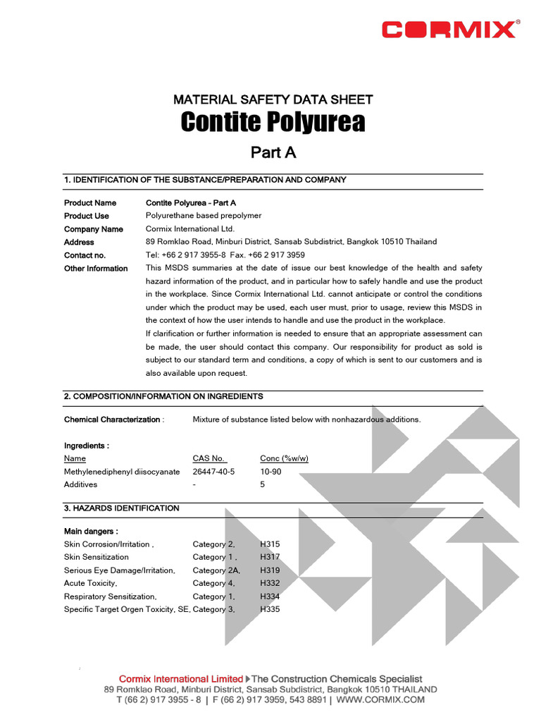 MSDS-EN-Contite Polyurea-Part A_Oct20 | PDF | Firefighting | Toxicity