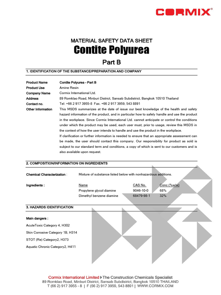 MSDS-EN-Contite Polyurea -Part B_Jun 17 | PDF | Firefighting | Personal ...