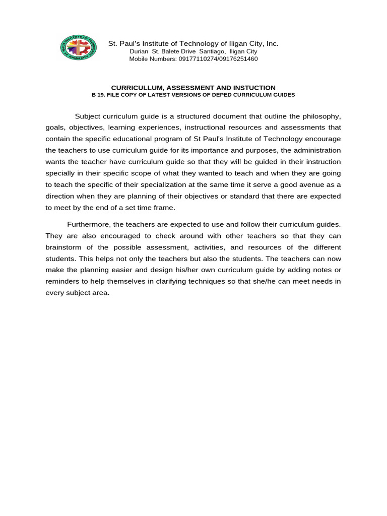 File B.19Curriculum, AssessmentandInstruction | PDF