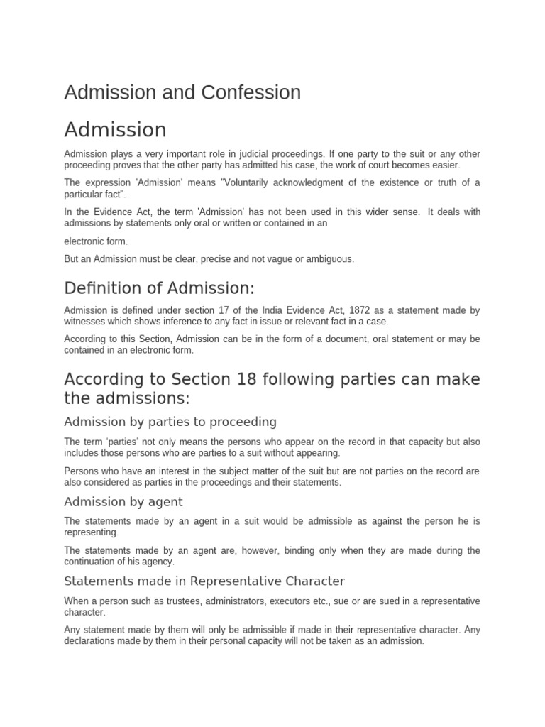 Admission and Confession | PDF | Confession (Law) | Evidence (Law)
