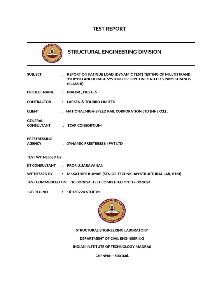 Dynamic Prestress-Fatigue Test Report 12DP15H Test 2 - L&T Project ...