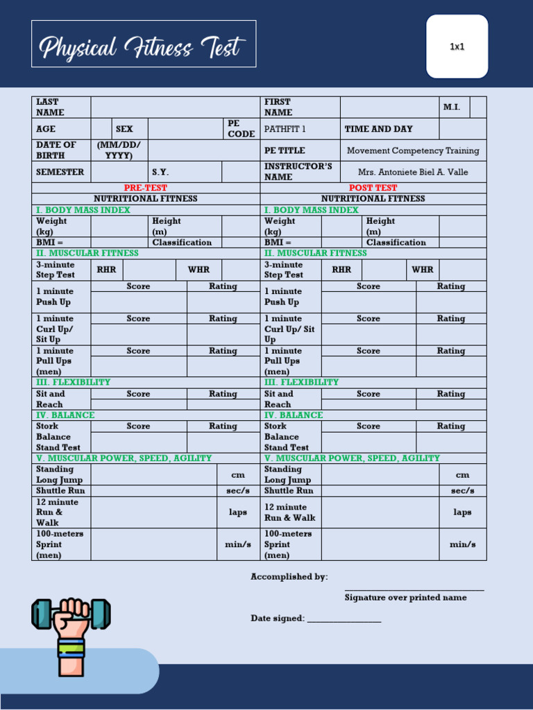PFT Form For Men | PDF | Body Mass Index | Human Body Weight