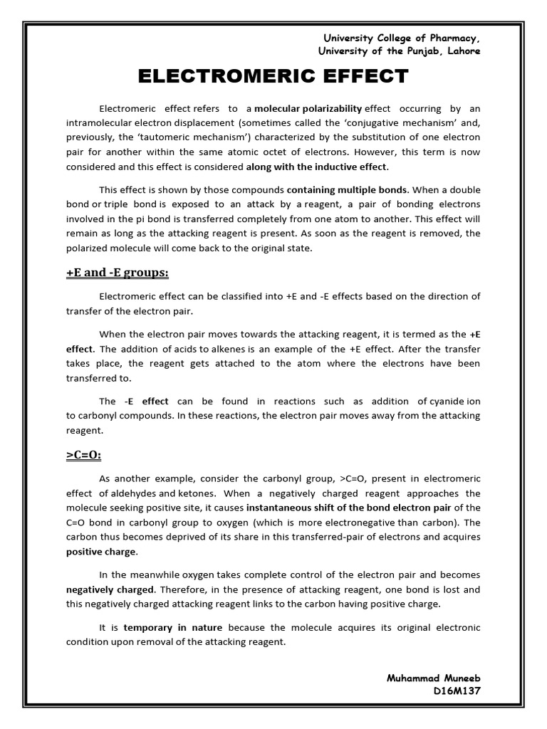 Understanding Electromeric Effect in Chemistry | PDF | Chemical Bond ...