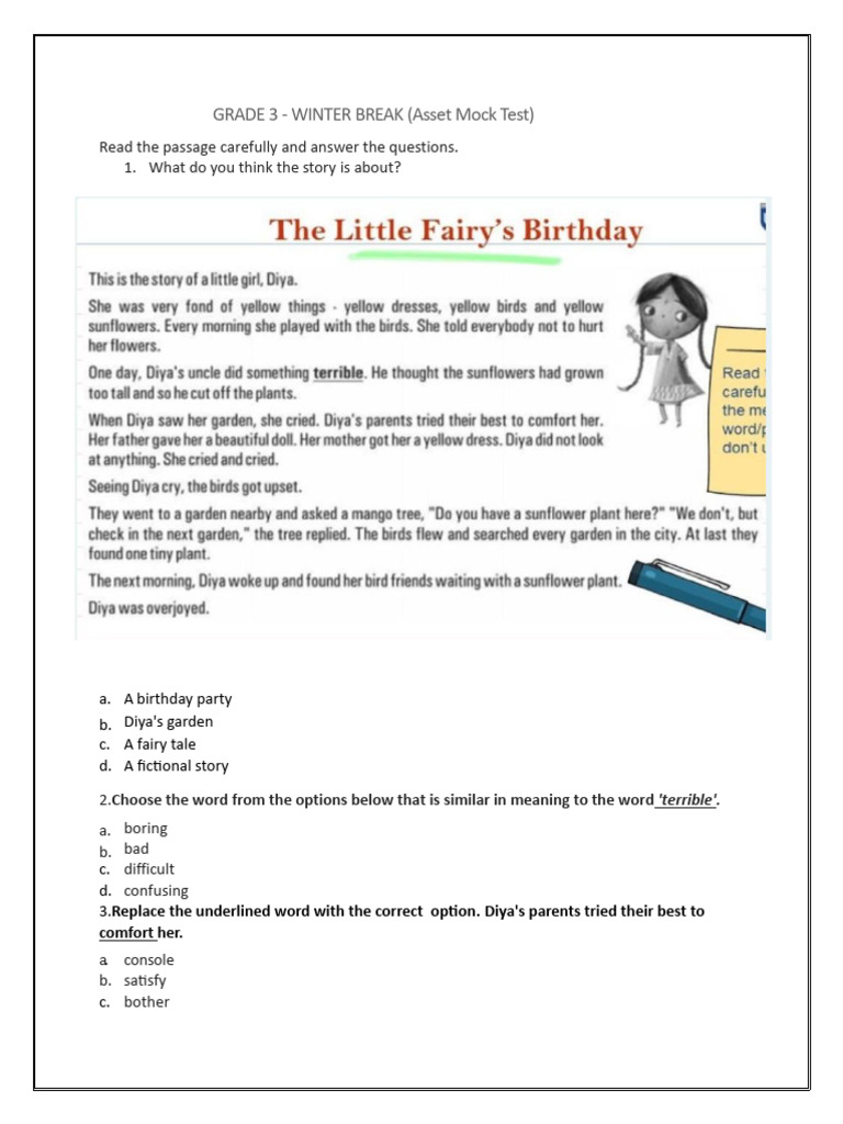 Grade 3 - Asset Mock Test | PDF | Linguistics