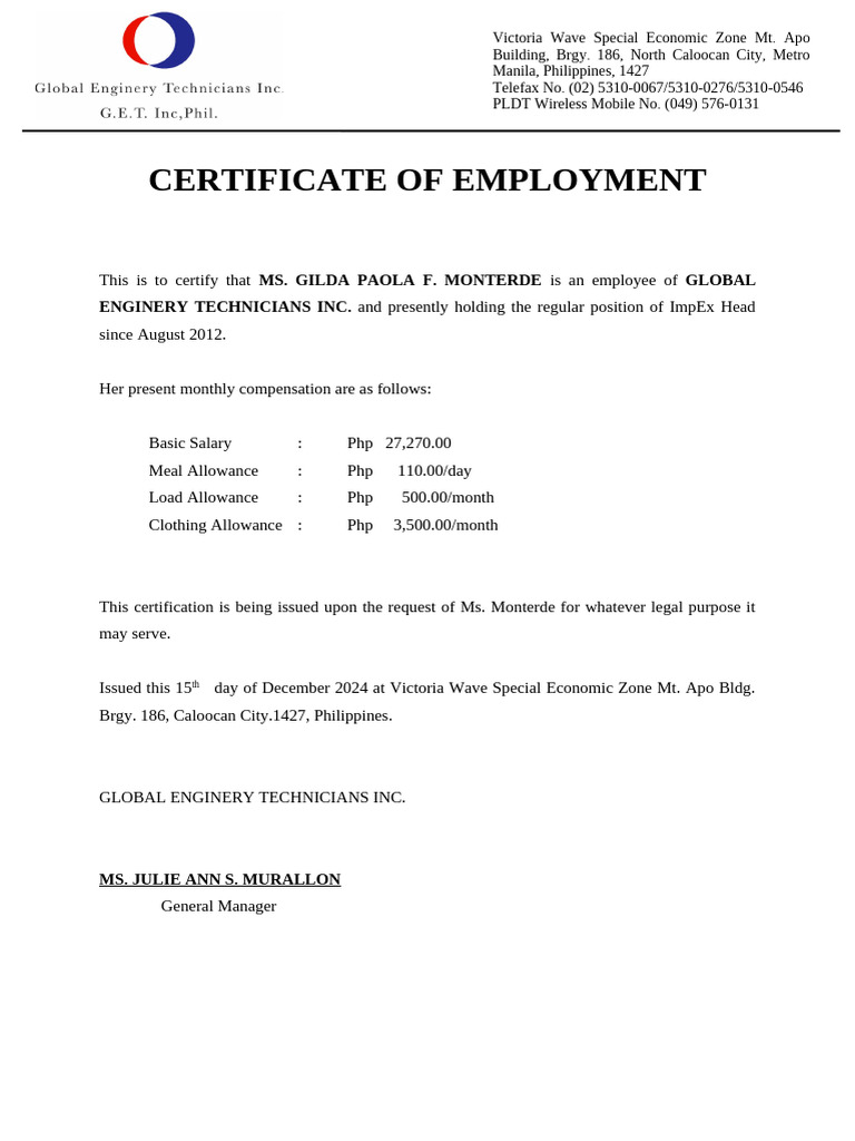 COE with compensation | PDF