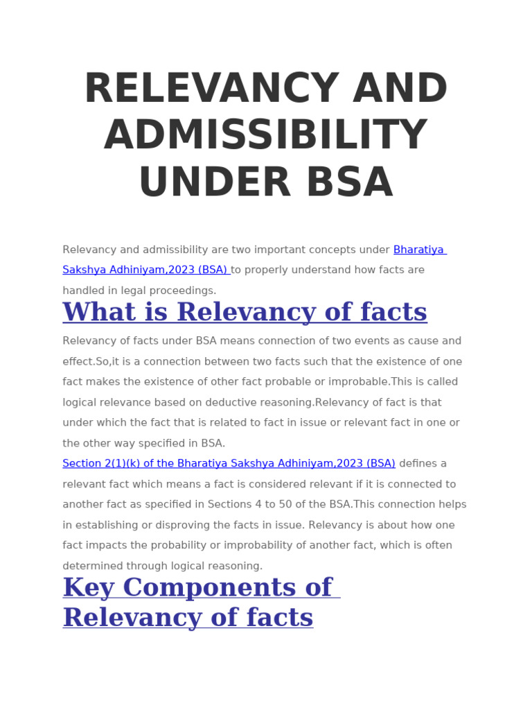Relevancy vs. Admissibility in BSA | PDF | Evidence (Law) | Relevance (Law)