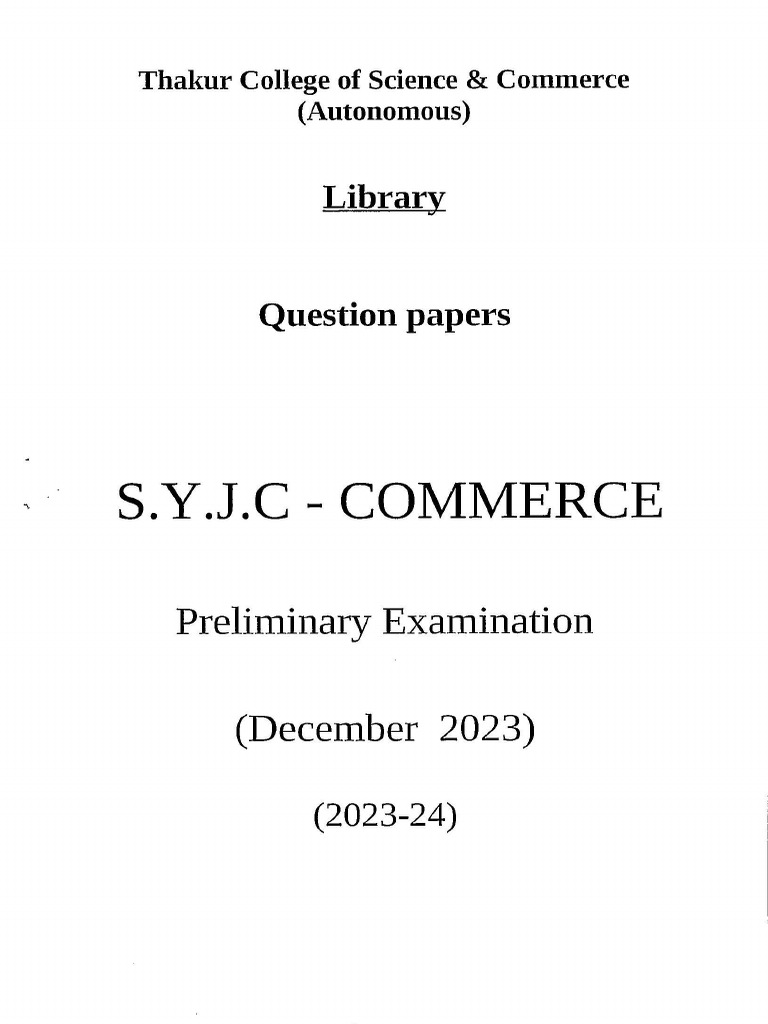 SYJC Commerce Preliminary Exam Dec 2023 - 0001 | PDF