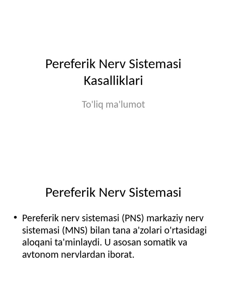 Pereferik Nerv Sistemasi Kasalliklari | PDF