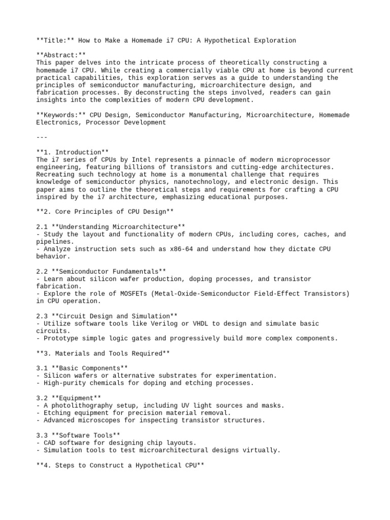 How To Make A Homemade I7 CPU A Hypothetical Exploration | PDF ...