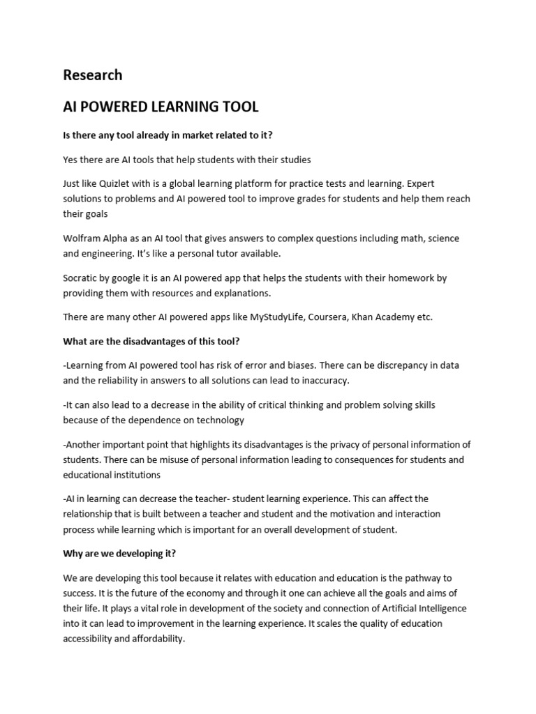 Research - AI Powered Learning Tool | PDF | Artificial Intelligence ...