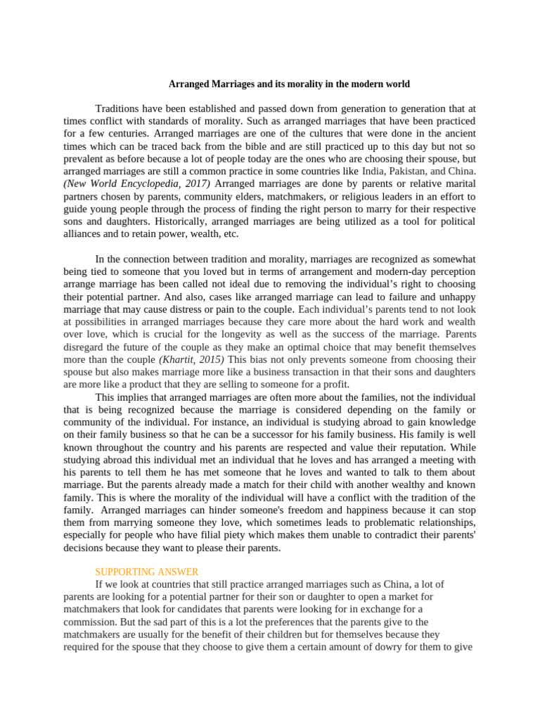 Arranged Marriages and Its Morality in The Modern World | PDF ...