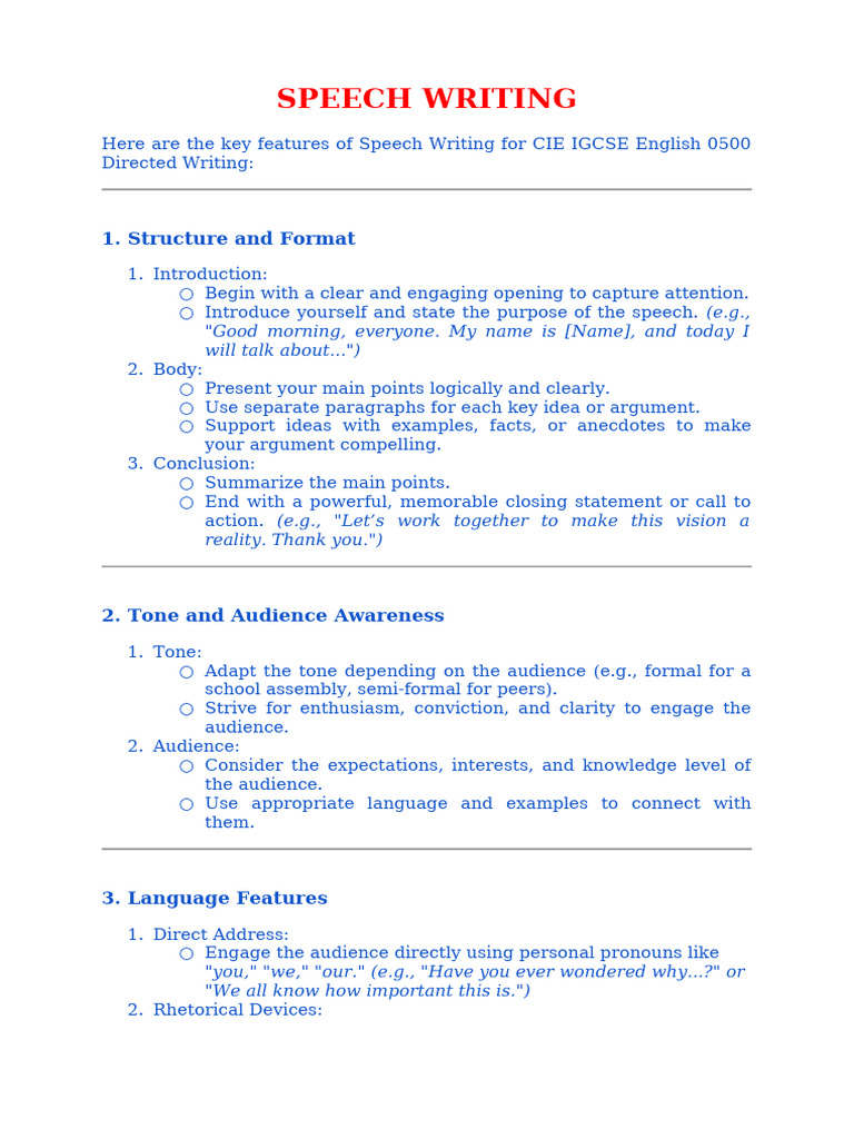 IGCSE Speech Writing Essentials | PDF | Argument | Rhetoric
