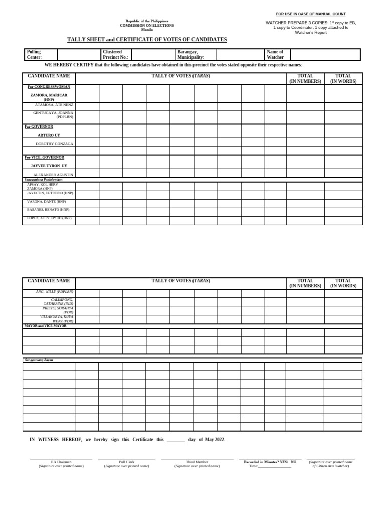 Election Tally Sheet Template | PDF | Governance | Democracy