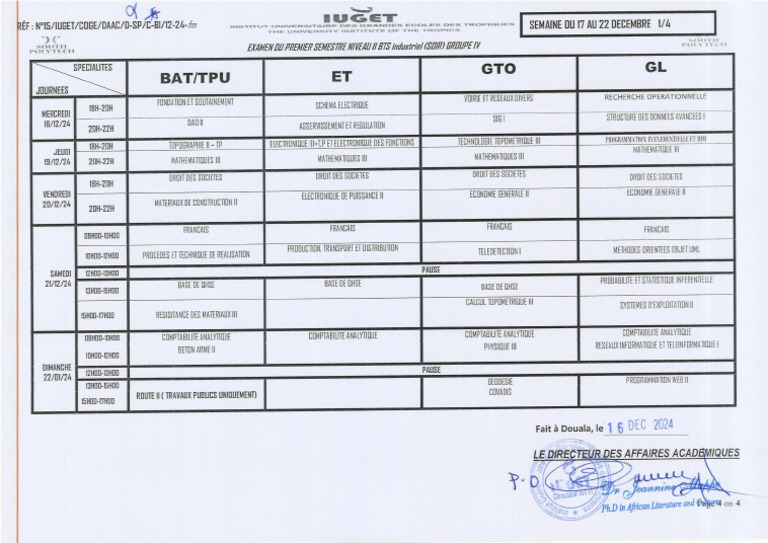 Examen 1er Semestre Bts2 Gpe 4 (Soir) | PDF