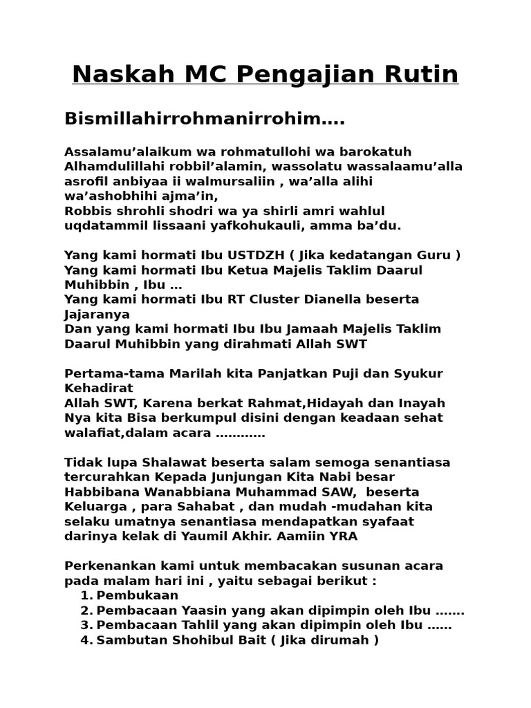 Naskah MC Pengajian Rutin | PDF
