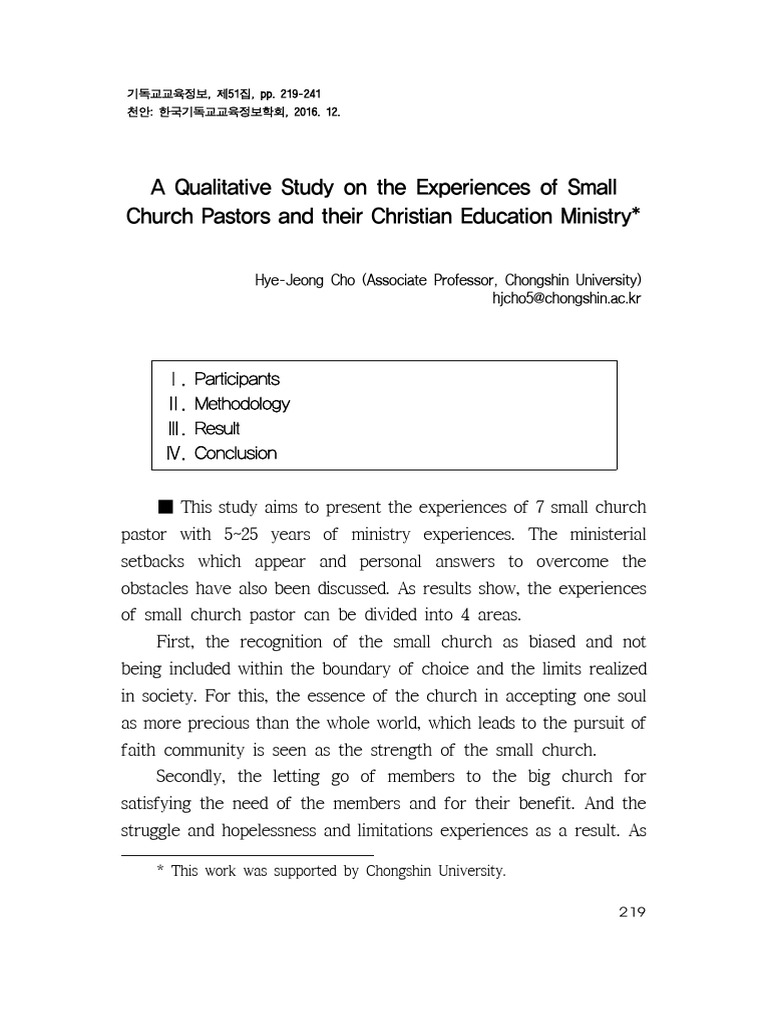 A Qualitative Study on the Experiences of Small Church Pastors and ...