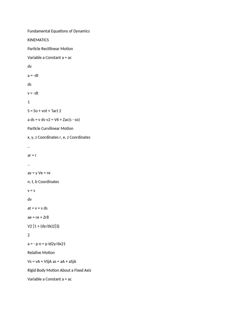 Fundamental Equations of Dynamics | PDF