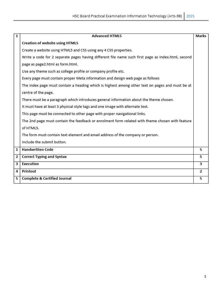 HSC IT Practical Exam Guide 2025 | PDF | Html Element | World Wide Web