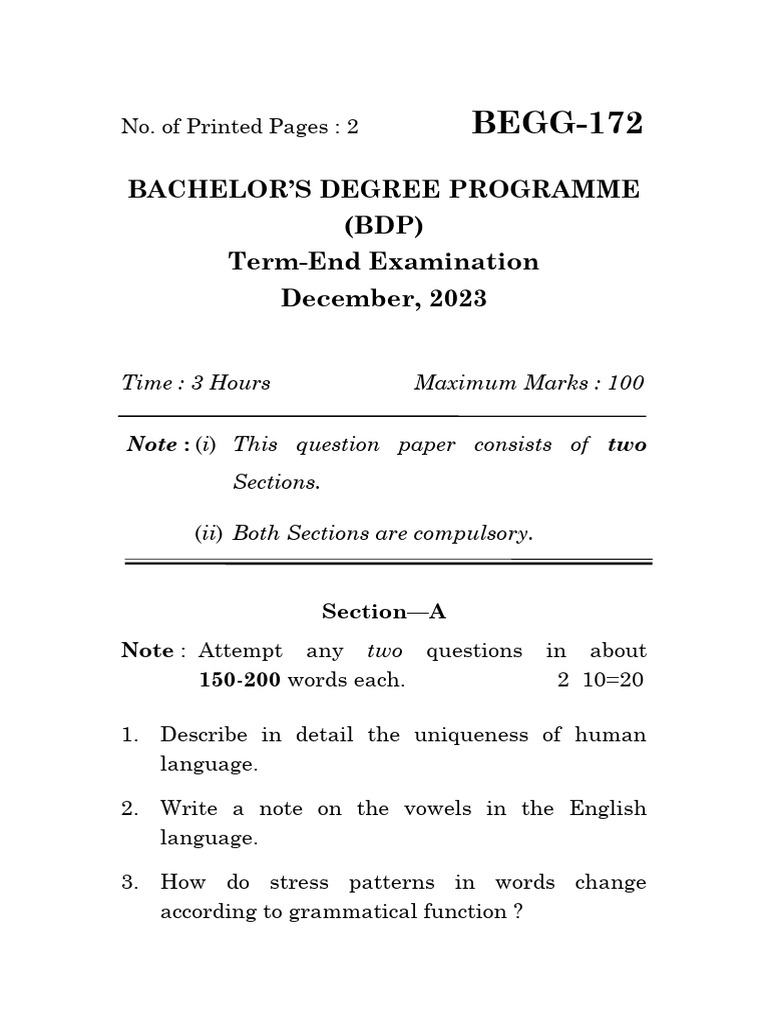 BEGG-172 Language and Linguistics Exam | PDF