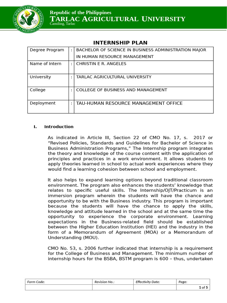 HR Management Internship Plan | PDF | Internship | Job Hunting