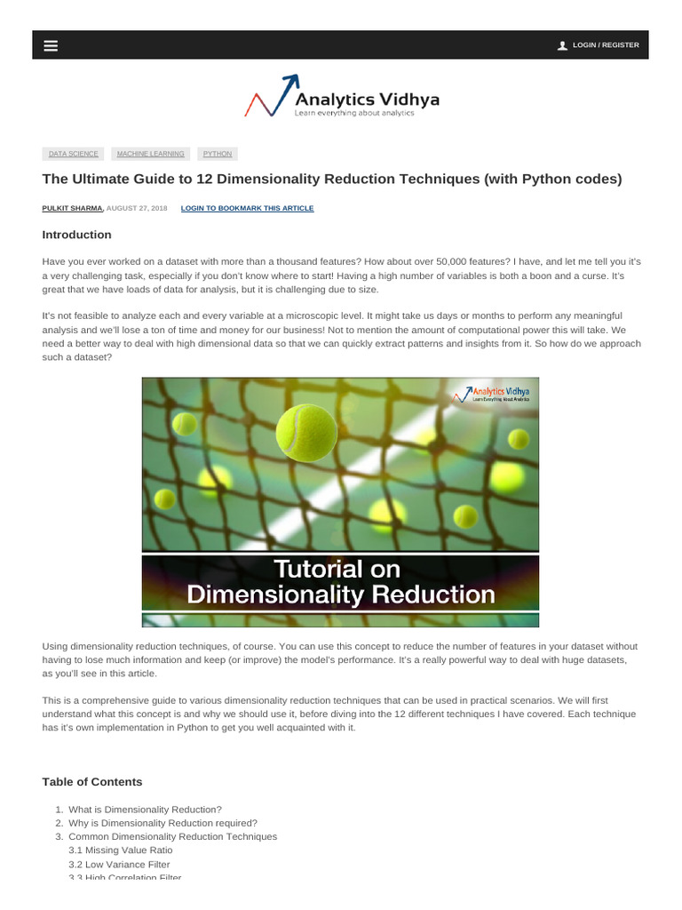 12 Dimensionality Reduction Techniqwues (With Python Codes) | PDF | Principal Component Analysis ...