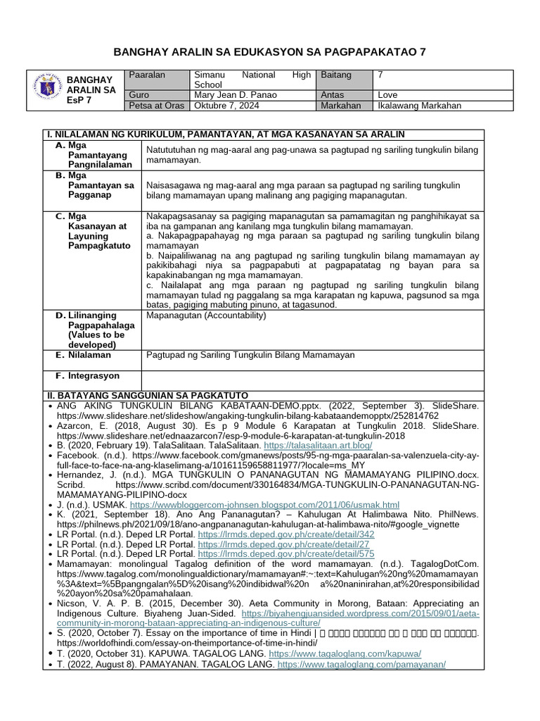 EsP7 DLL Q1 W7 D8 | PDF