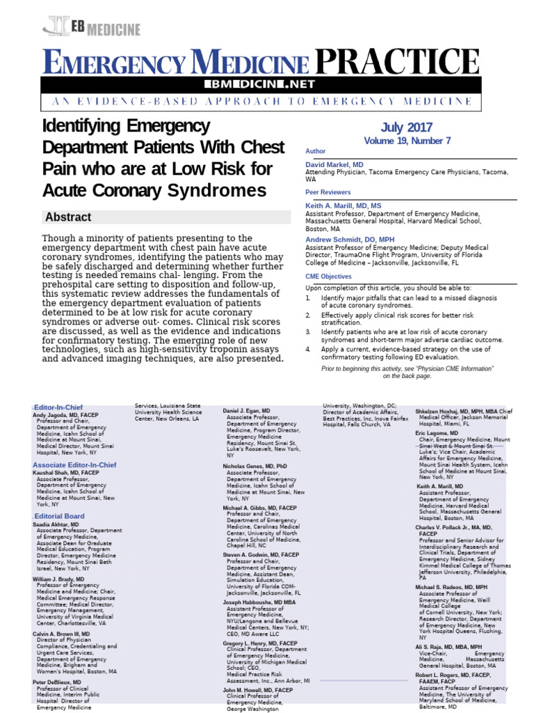 Identifying Emergency Department Patients With Chest Pain Who Are at ...