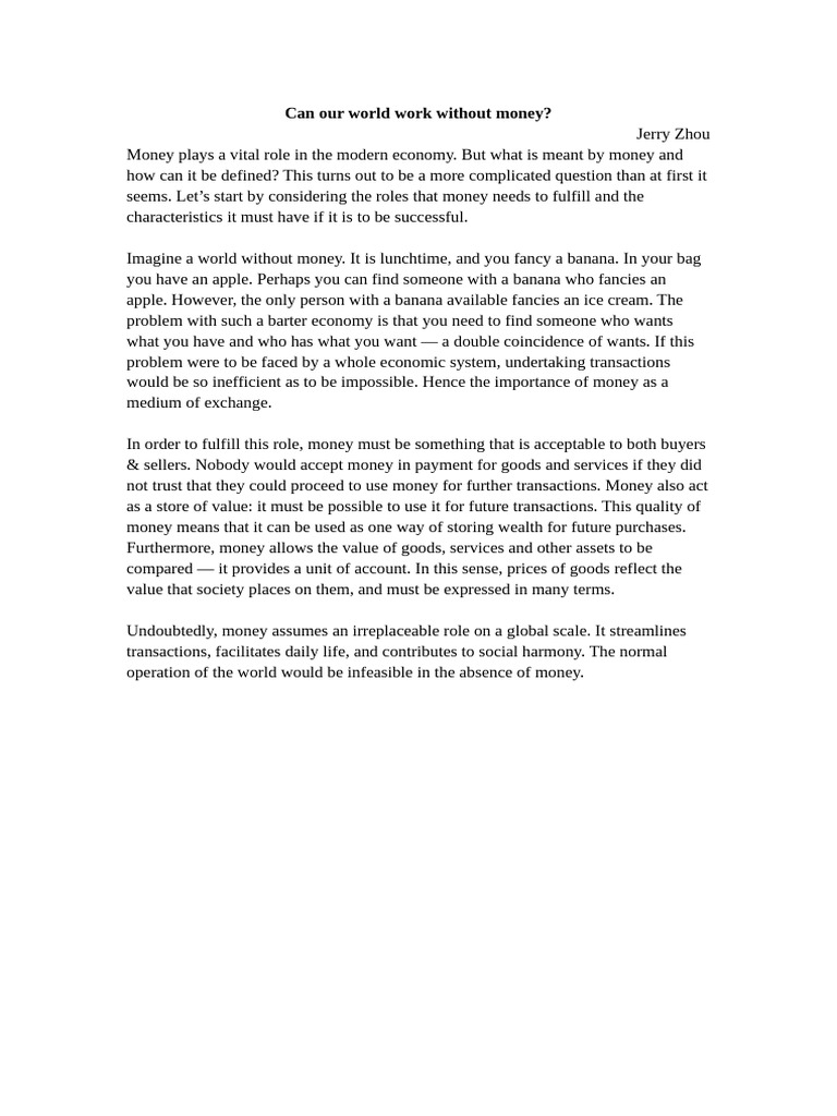 Essay （money) Jerry Zhou | PDF