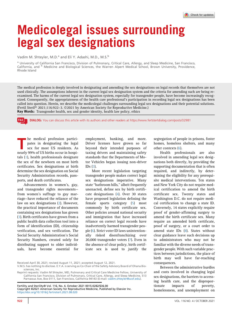 Medico Legal Issues Surrounding Legal Sex Designations | PDF ...